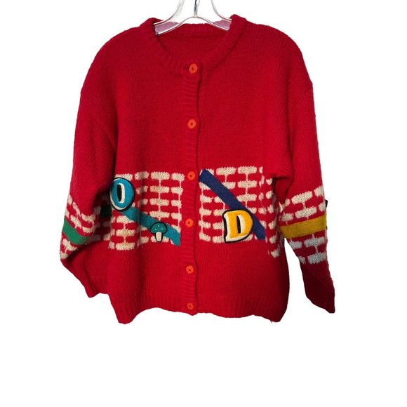 Handmade | Sweaters | Vintage Handmade Cardigan Old School Appliqu ...